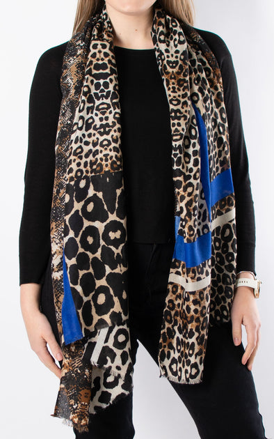 Animal Print Scarf | Blue Border – Scarf Room : Scarves And Pashminas