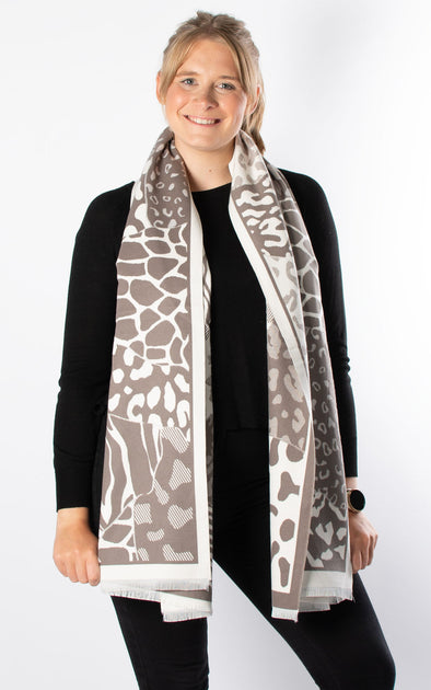 Autumn Winter Scarf | Mixed Animal Patterns | Grey – Scarf Room ...