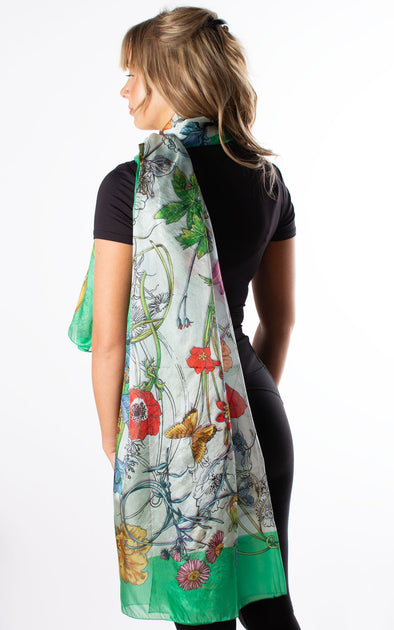 Black & White Floral Polka Dot Silk Scarf | Silk Scarf Collection ...