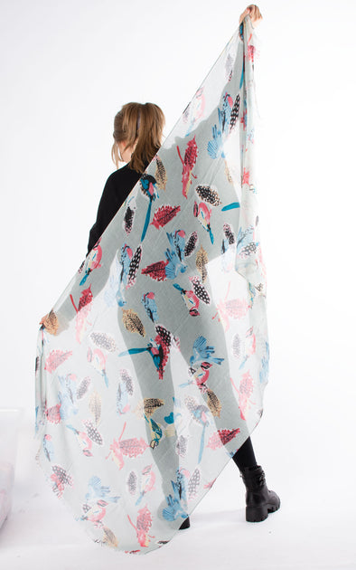 Birds And Feathers Scarf | Mint – Scarf Room : Scarves And Pashminas